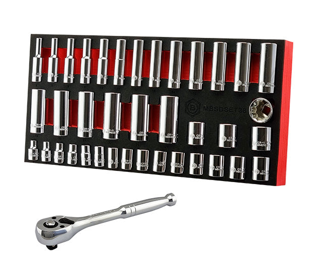 38PC 3/8" DR. STANDARD & DEEP SOCKET SET (12 POINT) + FREE RATCHET ...