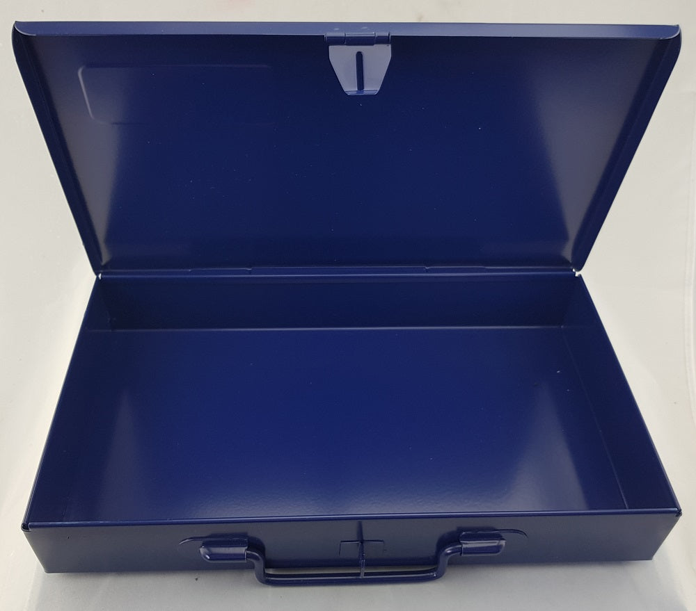 DARK BLUE METAL TOOL CASE WITH HINGED LID & LATCH FOR 3/8" SOCKETRY ...