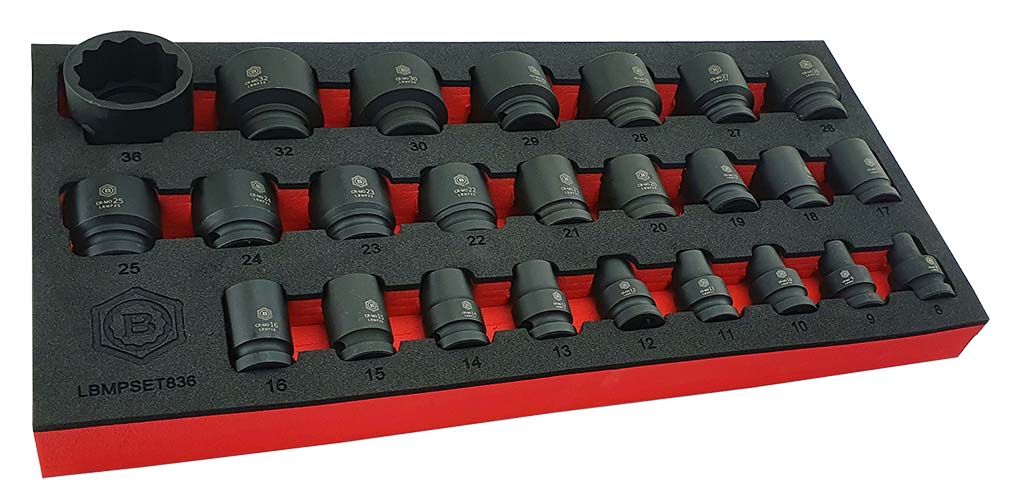 Britool Hallmark 25PC 1/2" Dr. 12-Point Impact Socket Set, Sizes 8-36mm ...